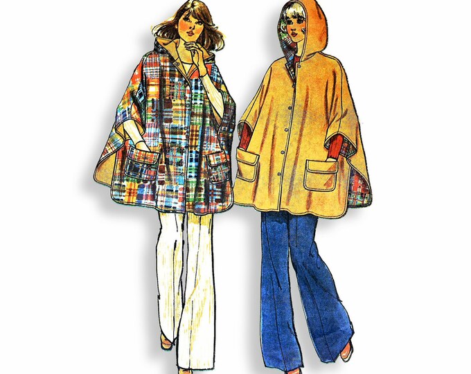 Simplicity 6630, 1970s Poncho Pattern,women's Hooded, Reversable ...