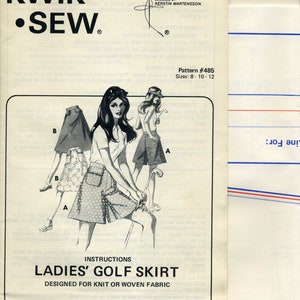 Kwik Sew 485, Vintage 1970's Sewing Pattern for Ladies' Golf Skirt ...