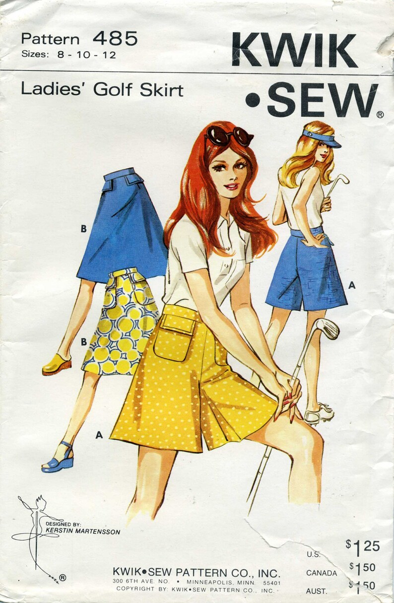 Kwik Sew 485, Vintage 1970's Sewing Pattern for Ladies' Golf Skirt ...