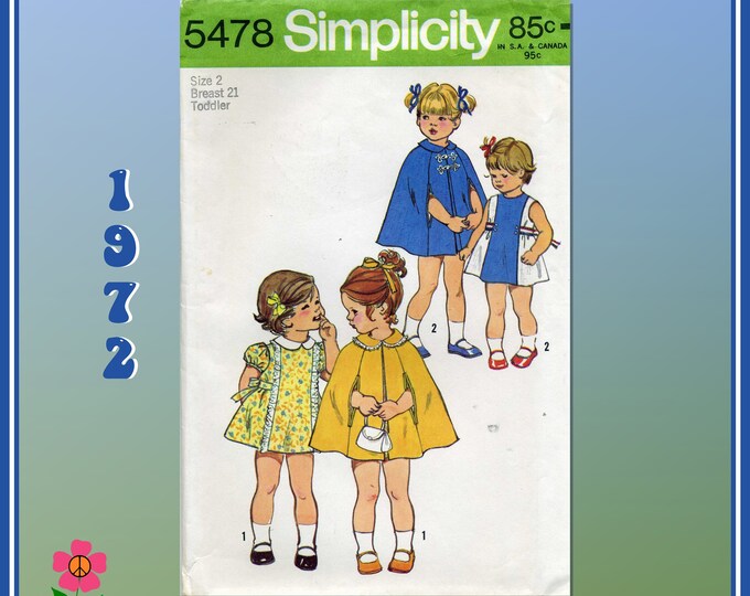 Simplicity 5478 Dress and Cape Sewing Pattern for Child, Vintage 1970s ...