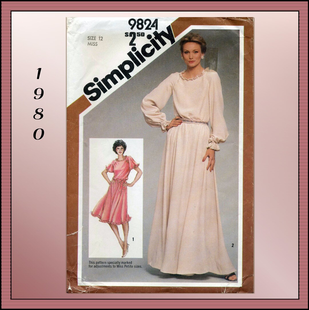 Simplicity 9824 Vintage 1980 Sewing Pattern, Ladies Dress or Evening ...