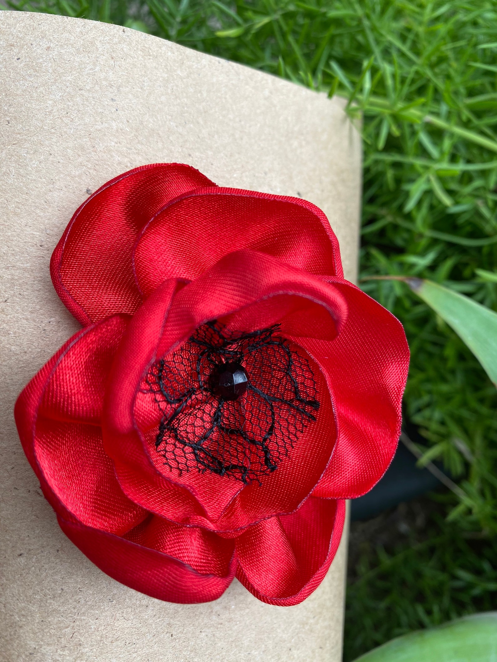 Red Poppy Brooch Fabric Flower Brooch Red Flower Pin Satin | Etsy