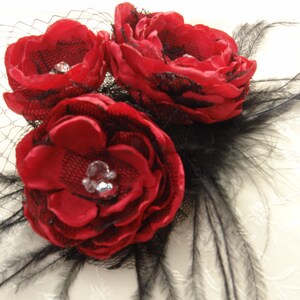 Red Flowers- Fascinator-red Satin Fabric Flower Hair Clip-hair ...