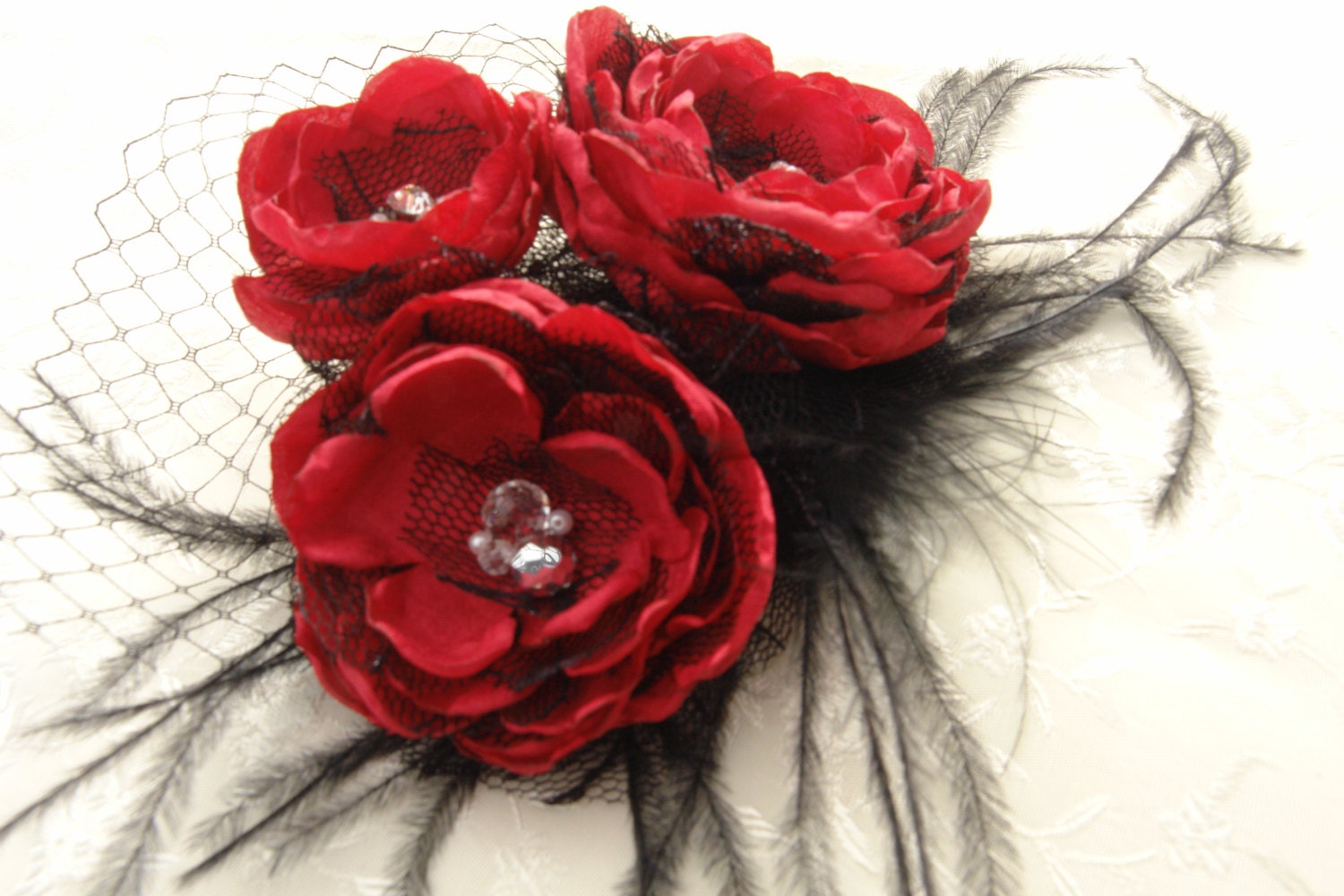 Red Flowers- Fascinator-red Satin Fabric Flower Hair Clip-hair ...