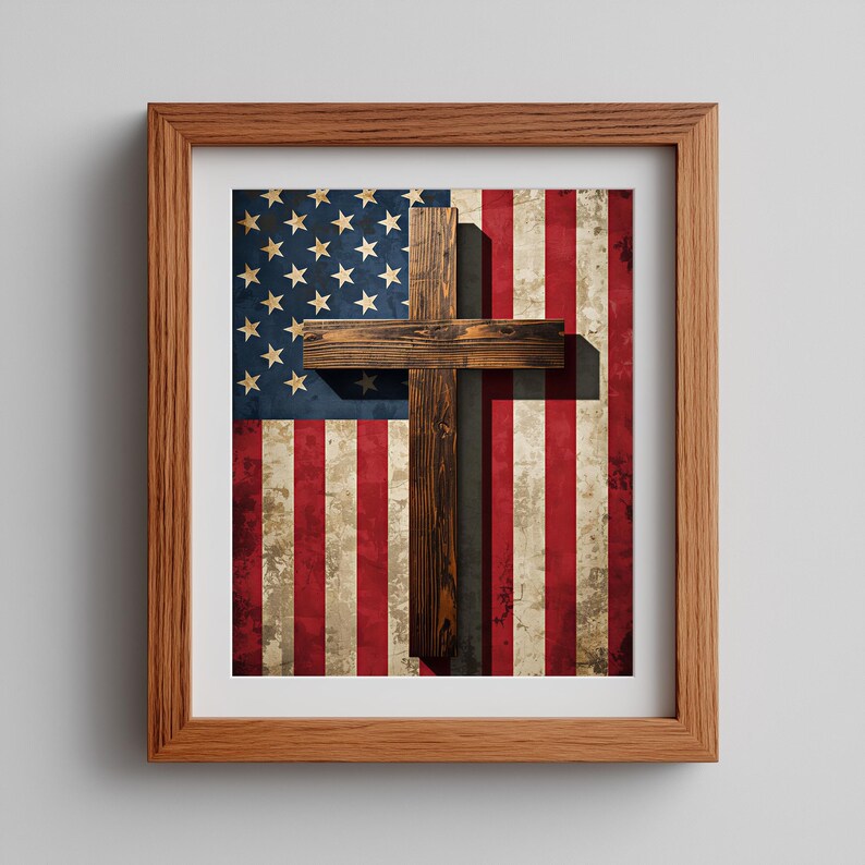Rustic Wooden Cross American Flag Art – Vintage Farmhouse Patriotic ...