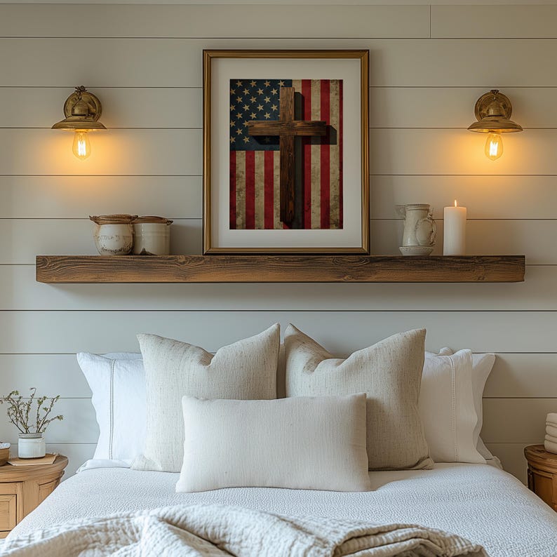 Rustic Wooden Cross American Flag Art – Vintage Farmhouse Patriotic ...