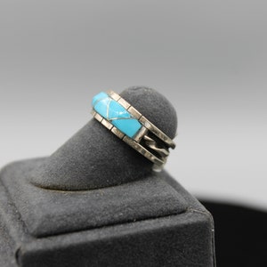 Zuni Sterling Silver Turquoise Inlay Ring - Etsy