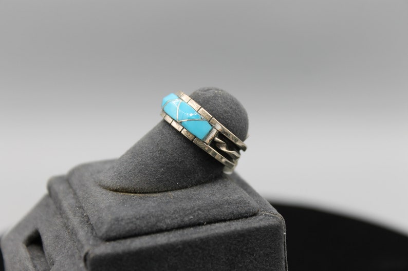 Zuni Sterling Silver Turquoise Inlay Ring - Etsy