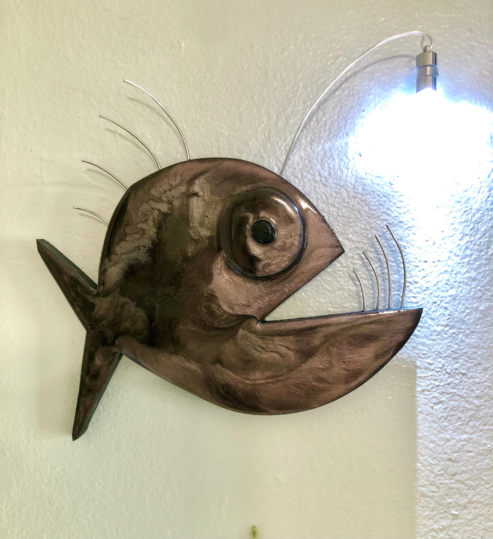 Deep Sea Angler Fish, Hand Made With Wood and Beautiful Bright Brown ...