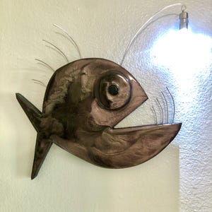 Deep Sea Angler Fish, Hand Made With Wood and Beautiful Bright Brown ...