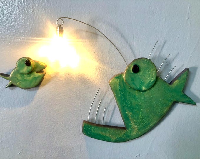 Deep Sea Angler Fish, With 1 Baitfish, Made With Wood and Epoxy. Has ...