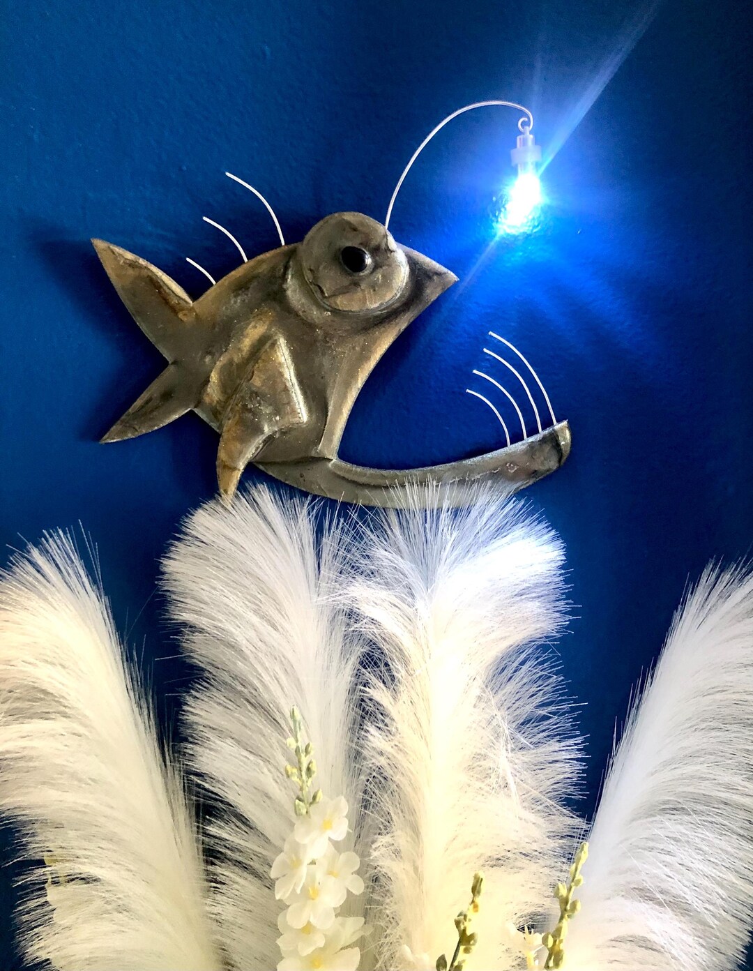 Deep Sea Angler Fish Hand Made With Wood and Beautiful Bright Gold and ...