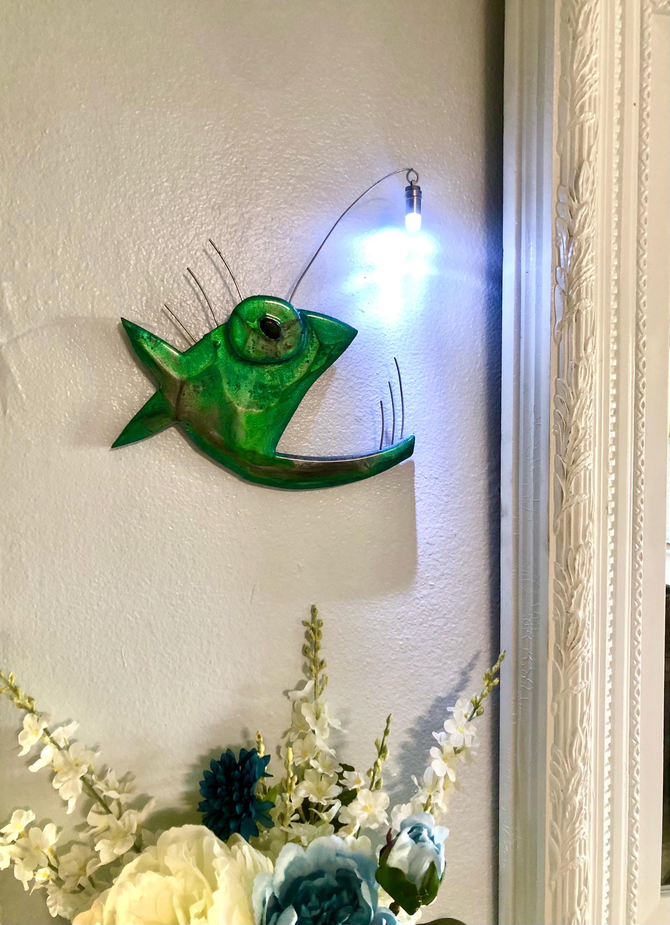 Deep Sea Angler Fish, Hand Made With Wood and Beautiful Bright Green ...