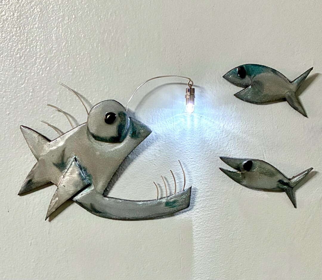 Handmade Wood & Epoxy Angler Fish Wall Art With LED Light - Etsy