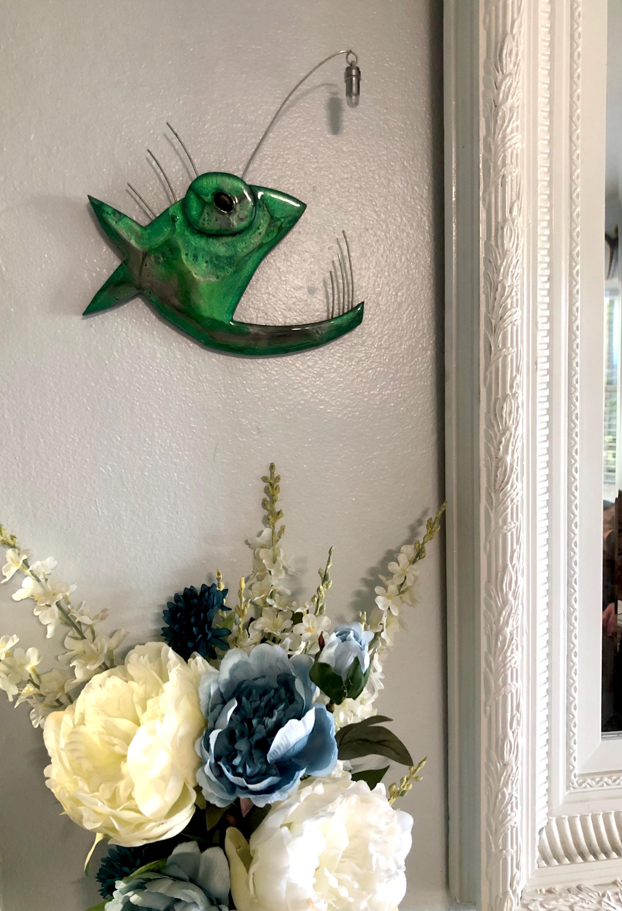 Deep Sea Angler Fish, Hand Made With Wood and Beautiful Bright Green ...
