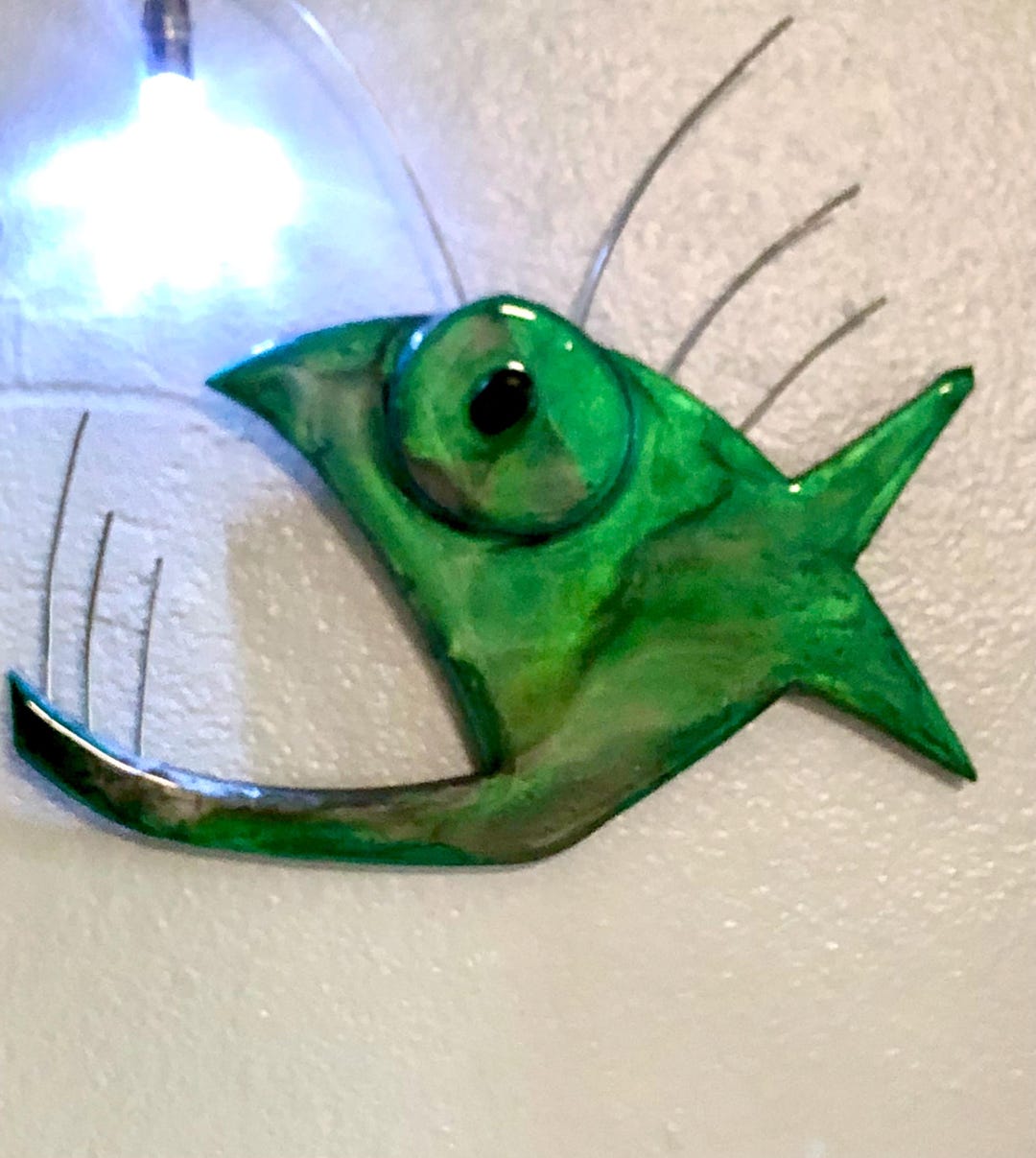 Deep Sea Angler Fish, Hand Made With Wood and Beautiful Bright Green ...
