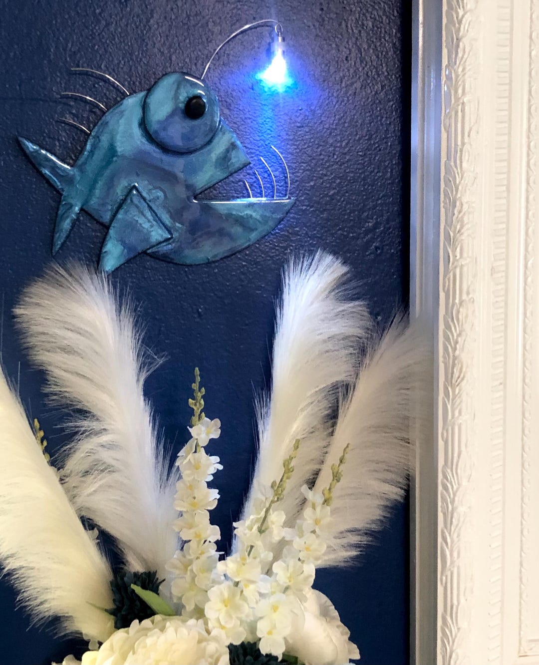 Deep Sea Angler Fish, Hand Made With Wood and Beautiful Bright Blue ...
