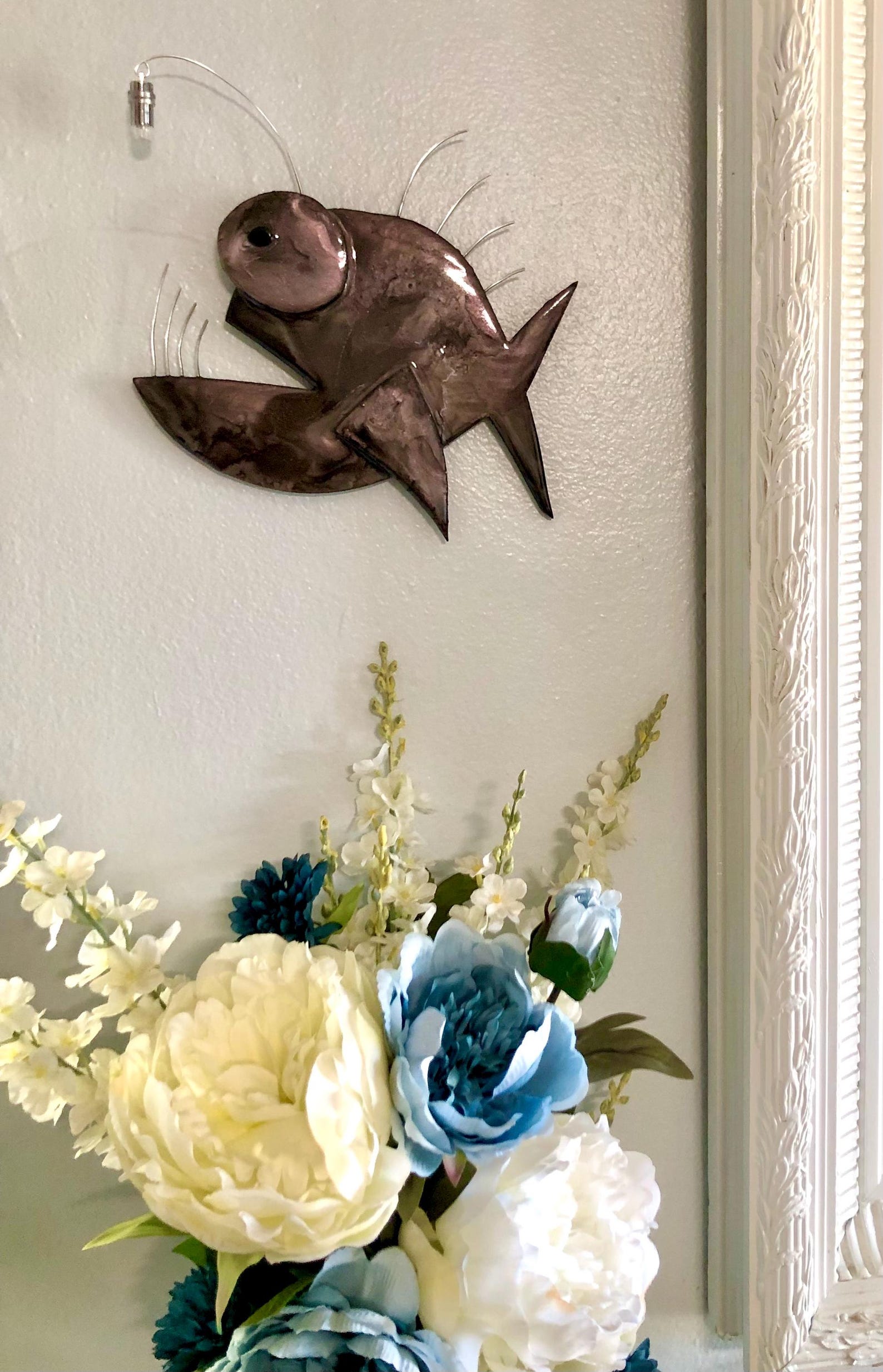 Deep Sea Angler Fish, Hand Made With Wood and Beautiful Bright Brown ...