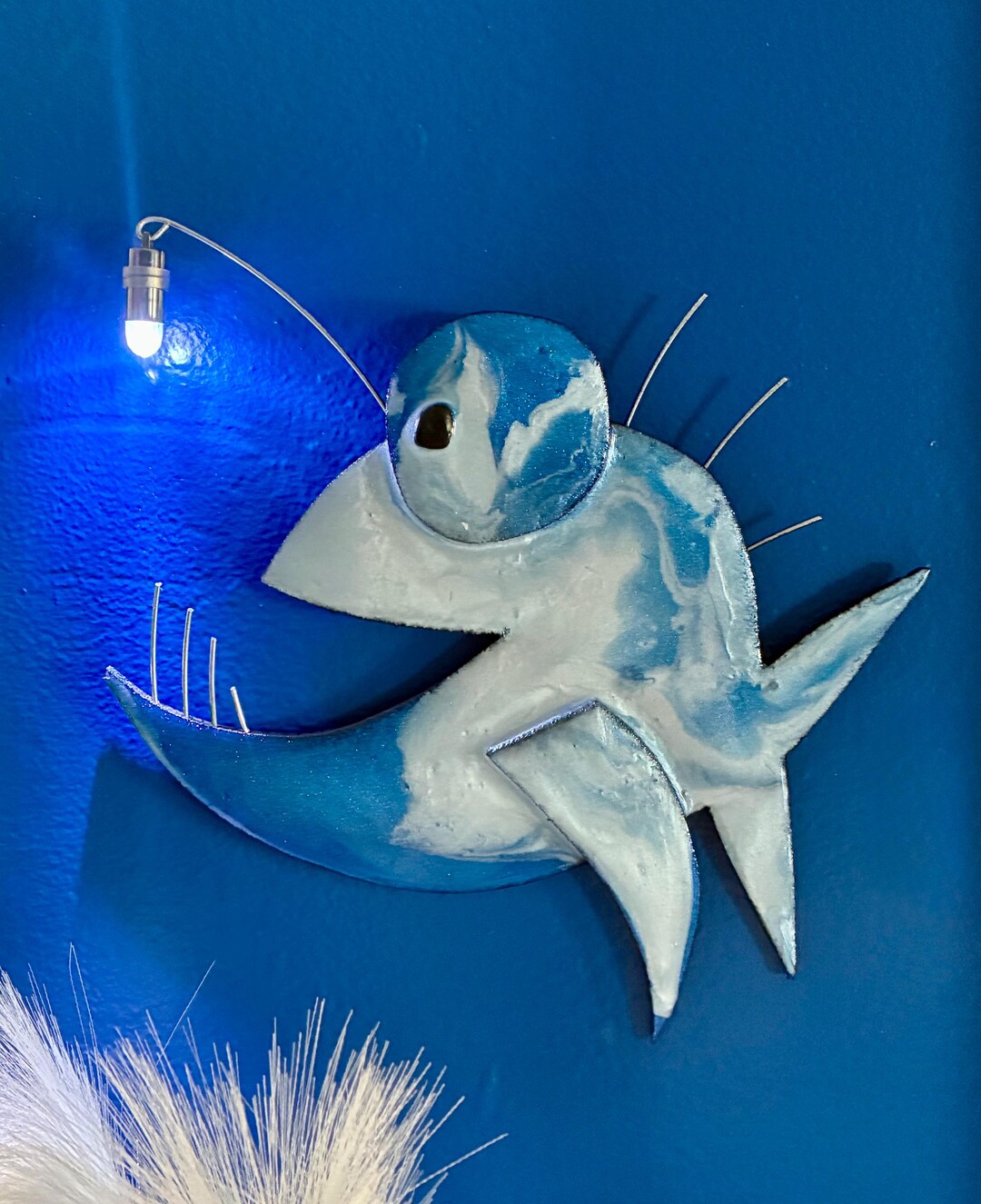 Handmade Angler Fish Wood Wall Art: Epoxy LED Lantern (9x6 Inches) - Etsy