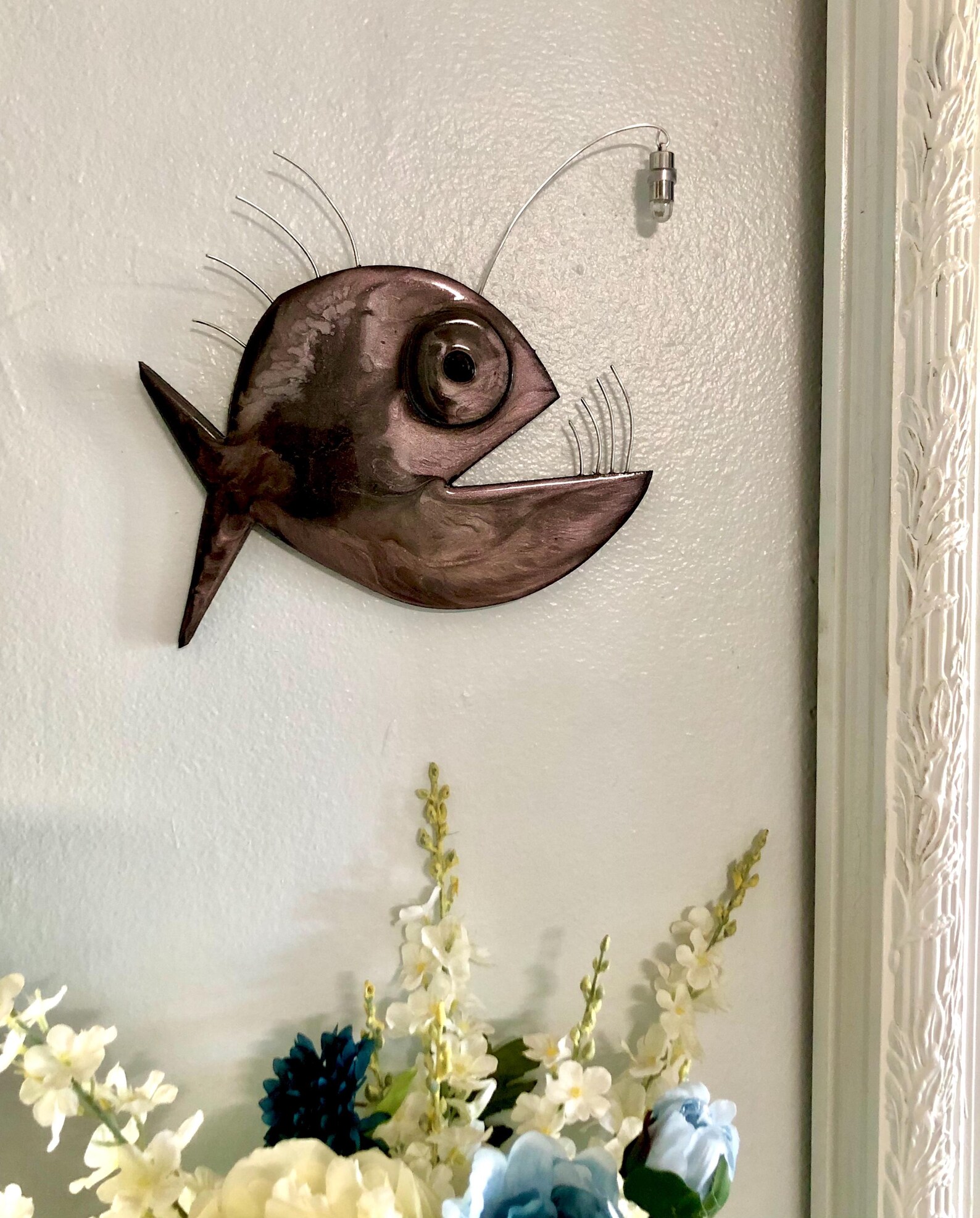 Deep Sea Angler Fish, Hand Made With Wood and Beautiful Bright Brown ...