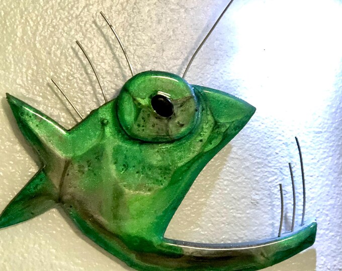 Deep Sea Angler Fish, Hand Made With Wood and Beautiful Bright Green ...