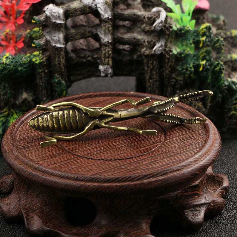 Solid Brass Mantis Figurine, Antique Insect Desk Ornament, Detailed ...