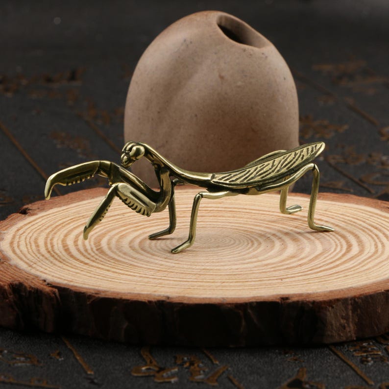 Solid Brass Mantis Figurine, Antique Insect Desk Ornament, Detailed ...
