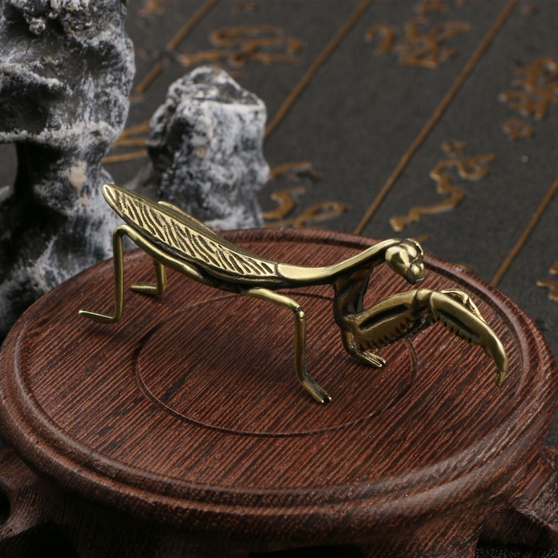 Solid Brass Mantis Figurine, Antique Insect Desk Ornament, Detailed ...
