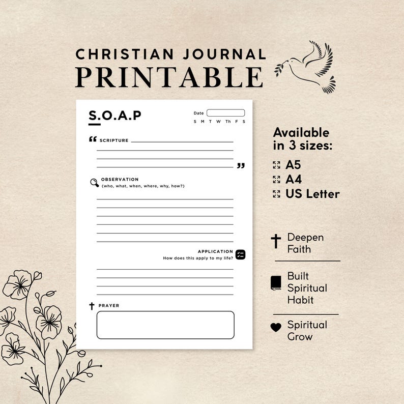 SOAP Bible Study Journal Printable, S.O.A.P Printable PDF, Scripture ...