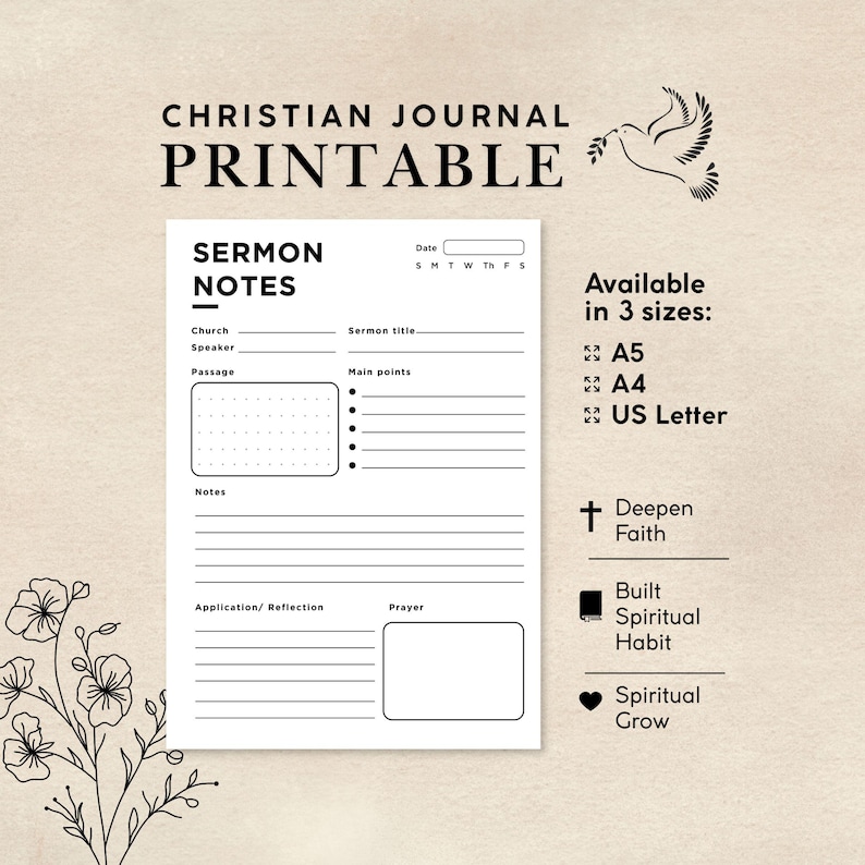 Printable Sermon Notes PDF, Bible Study Notes Template, Church Notes ...