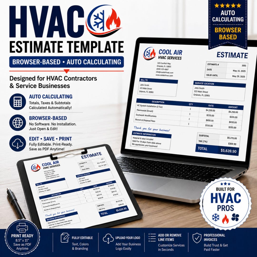 HVAC Estimate Template | Editable Contractor Quote Form | Auto ...
