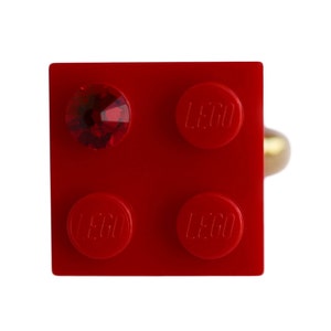 Red LEGO® Brick 2x2 With a Red SWAROVSKI® Crystal on a Silver/gold ...