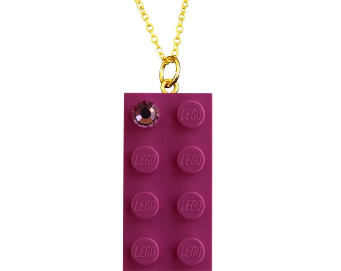 Dark Pink LEGO® Brick 2x4 With a Pink SWAROVSKI® Crystal on a Silver ...