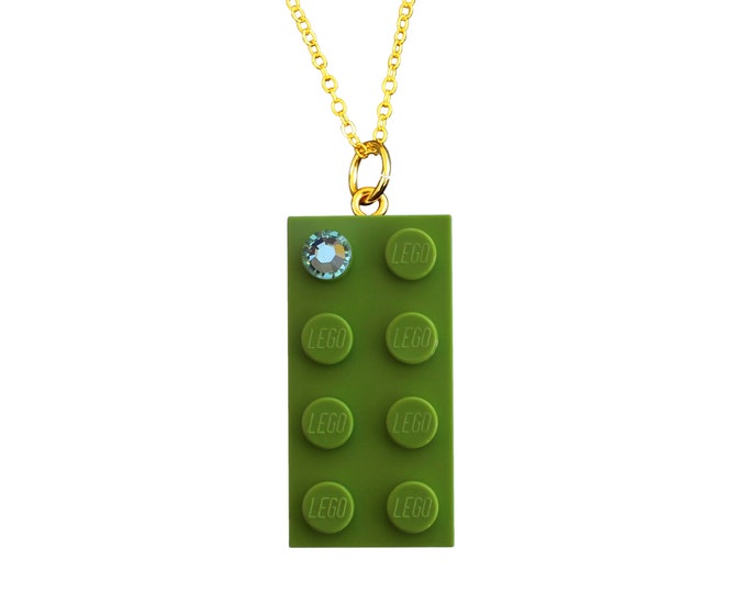 Light Green LEGO® Brick 2x4 With a Green SWAROVSKI® Crystal on a Silver ...