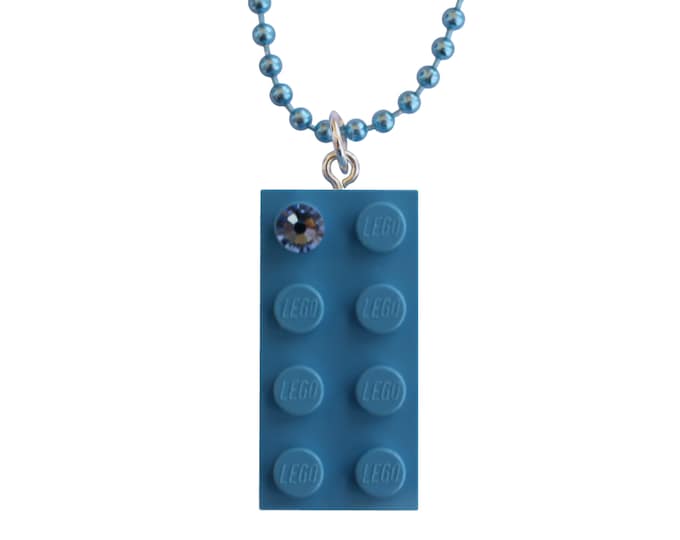 Light Blue LEGO® Brick 2x4 With a Blue SWAROVSKI® Crystal on a Silver ...