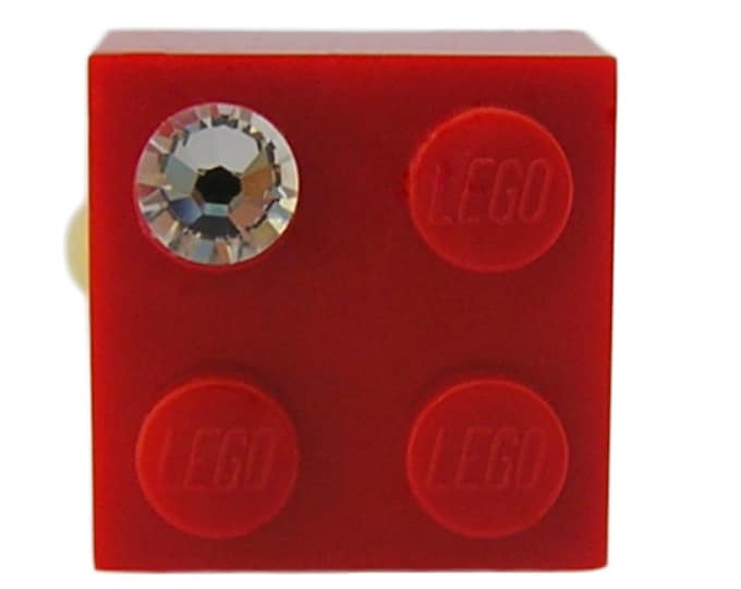 Red LEGO® Brick 2x2 With a ‘diamond’ Color SWAROVSKI® Crystal on a ...