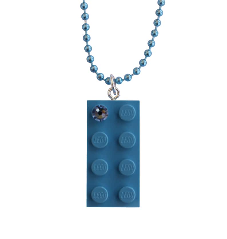 Light Blue LEGO® Brick 2x4 With a Blue SWAROVSKI® Crystal on a Silver ...