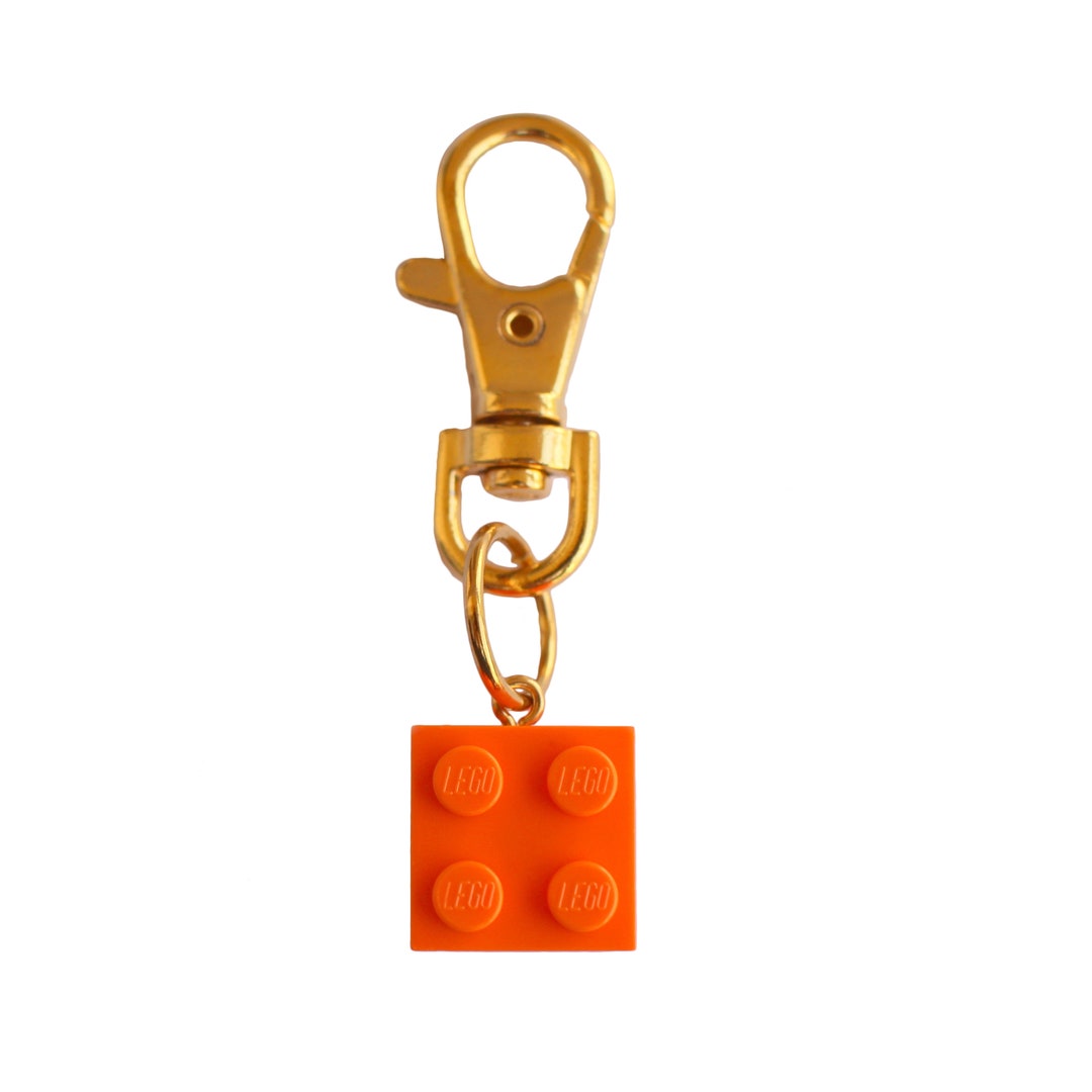 Orange LEGO® Brick 2x2 on a Silver/gold Keyring (keychain) - Gift for ...