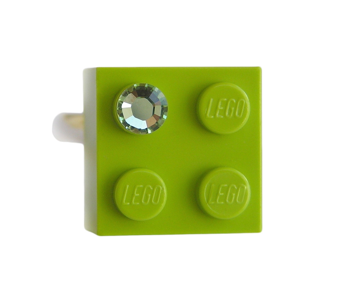 Light Green LEGO® Brick 2x2 With a Green SWAROVSKI® Crystal on a Silver ...