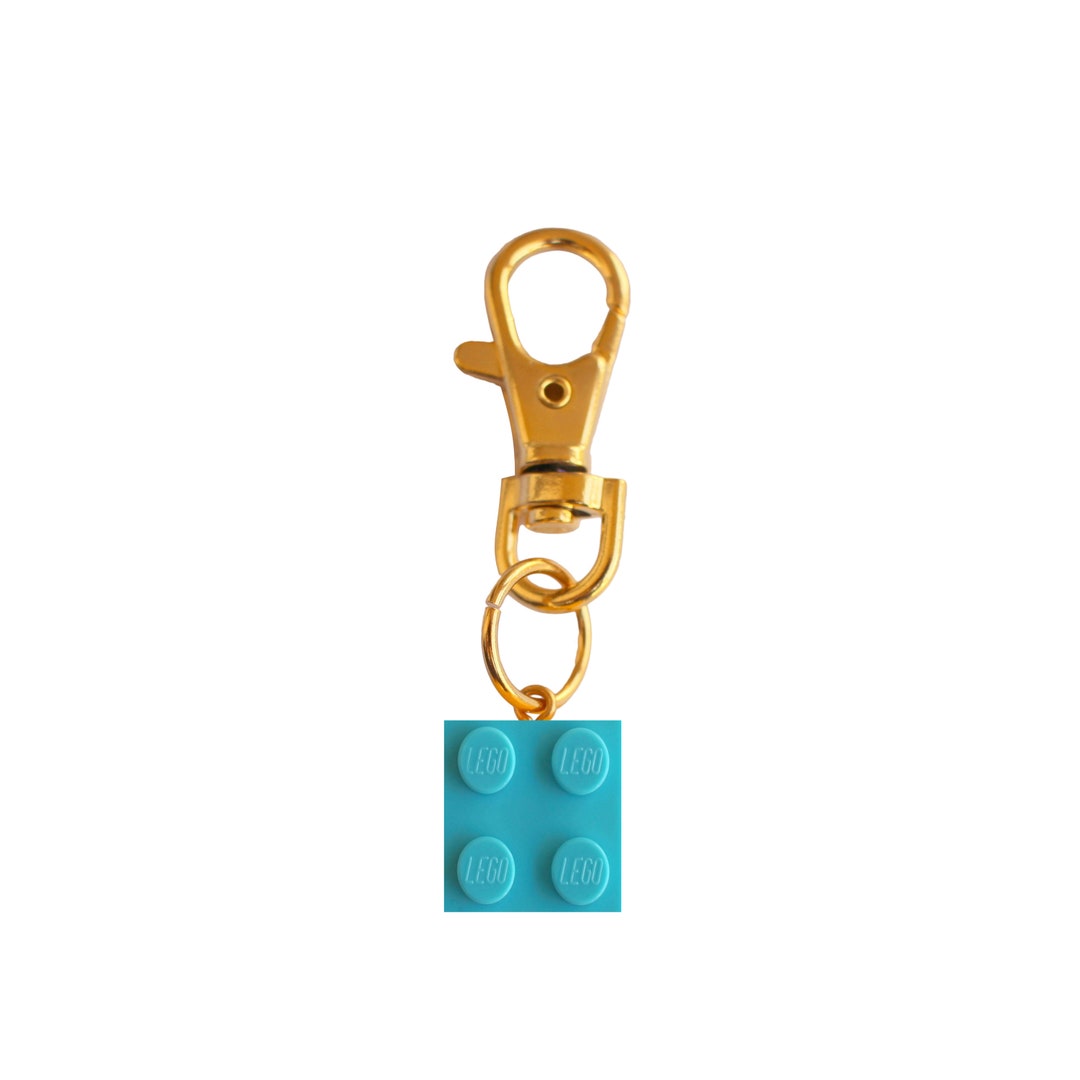 Turquoise Blue LEGO® Brick 2x2 on a Silver/gold Keyring (keychain ...