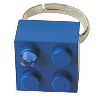 Dark Blue LEGO® Brick 2x2 With a Blue SWAROVSKI® Crystal on a Silver ...