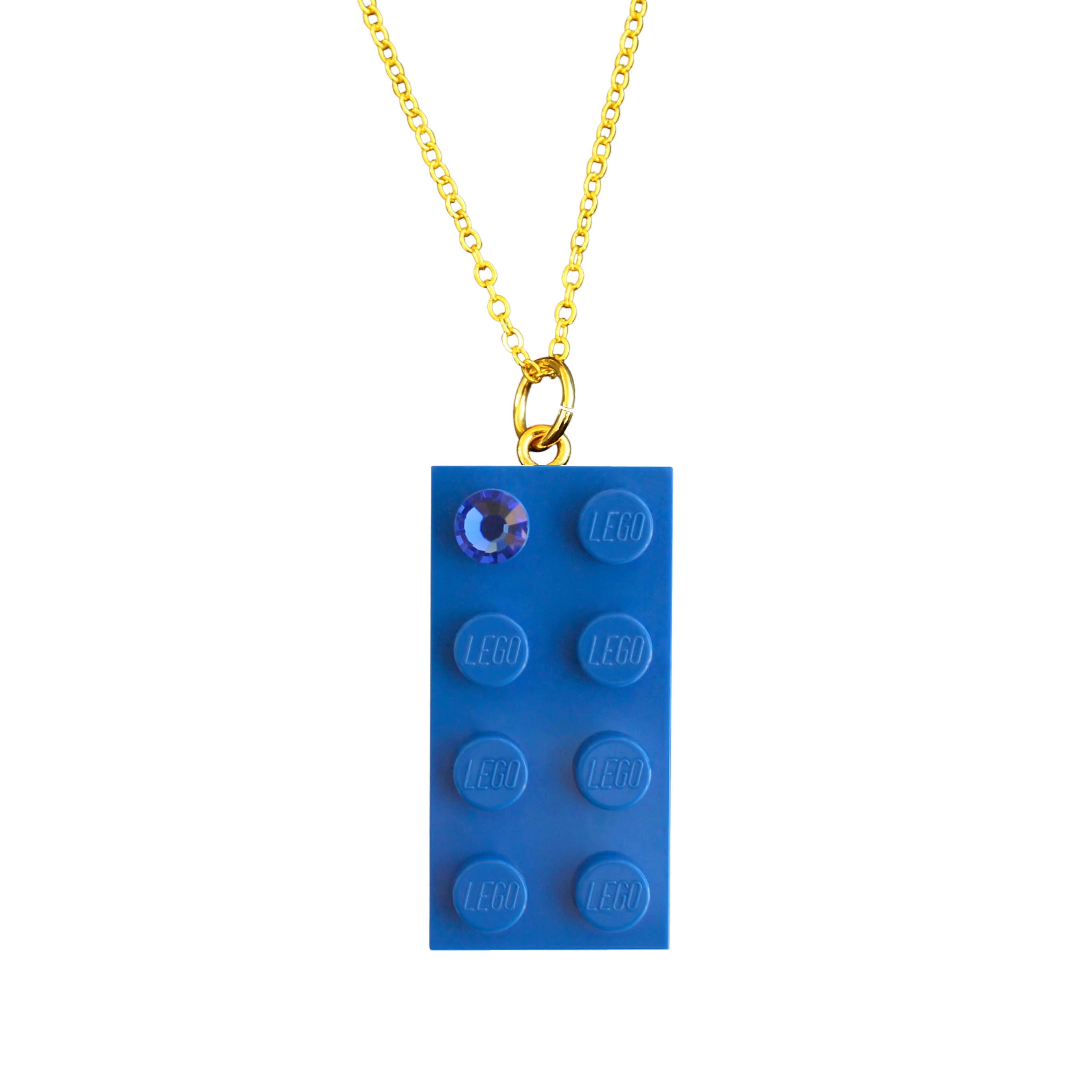 Dark Blue LEGO® Brick 2x4 With a Blue SWAROVSKI® Crystal on a Silver ...