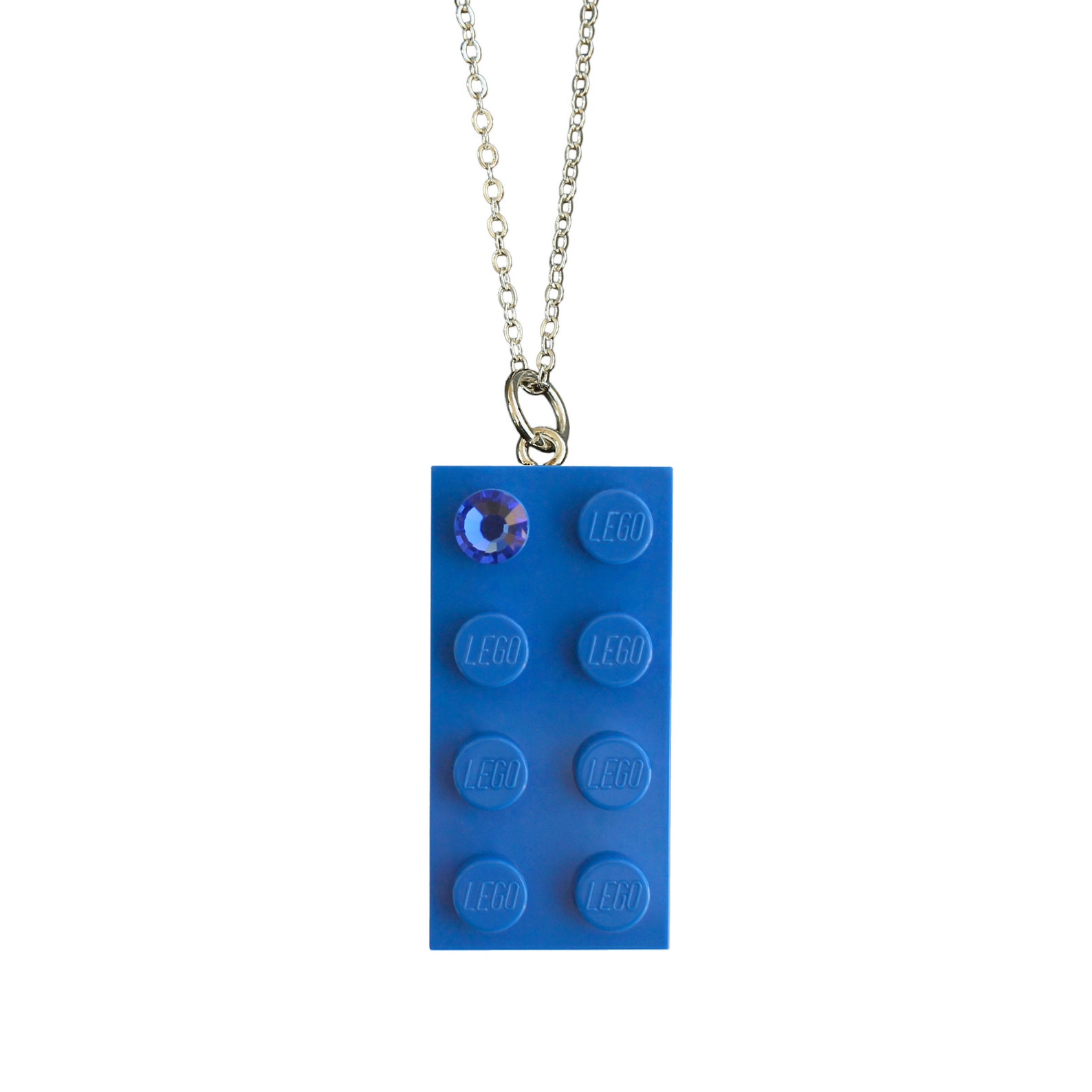 Dark Blue LEGO® Brick 2x4 With a Blue SWAROVSKI® Crystal on a Silver ...