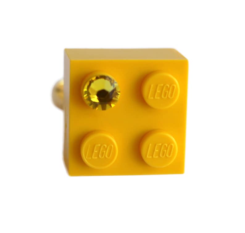 Yellow LEGO® Brick 2x2 With a Yellow SWAROVSKI® Crystal on a Silver ...