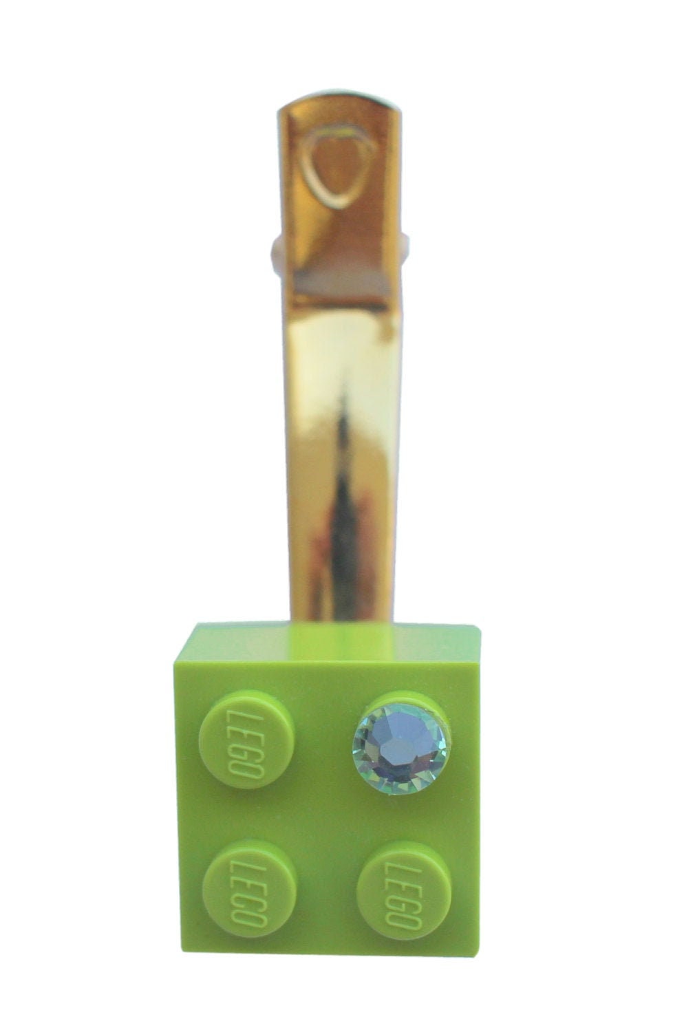 Light Green LEGO® Brick 2x2 With a Green SWAROVSKI® Crystal on a Silver ...