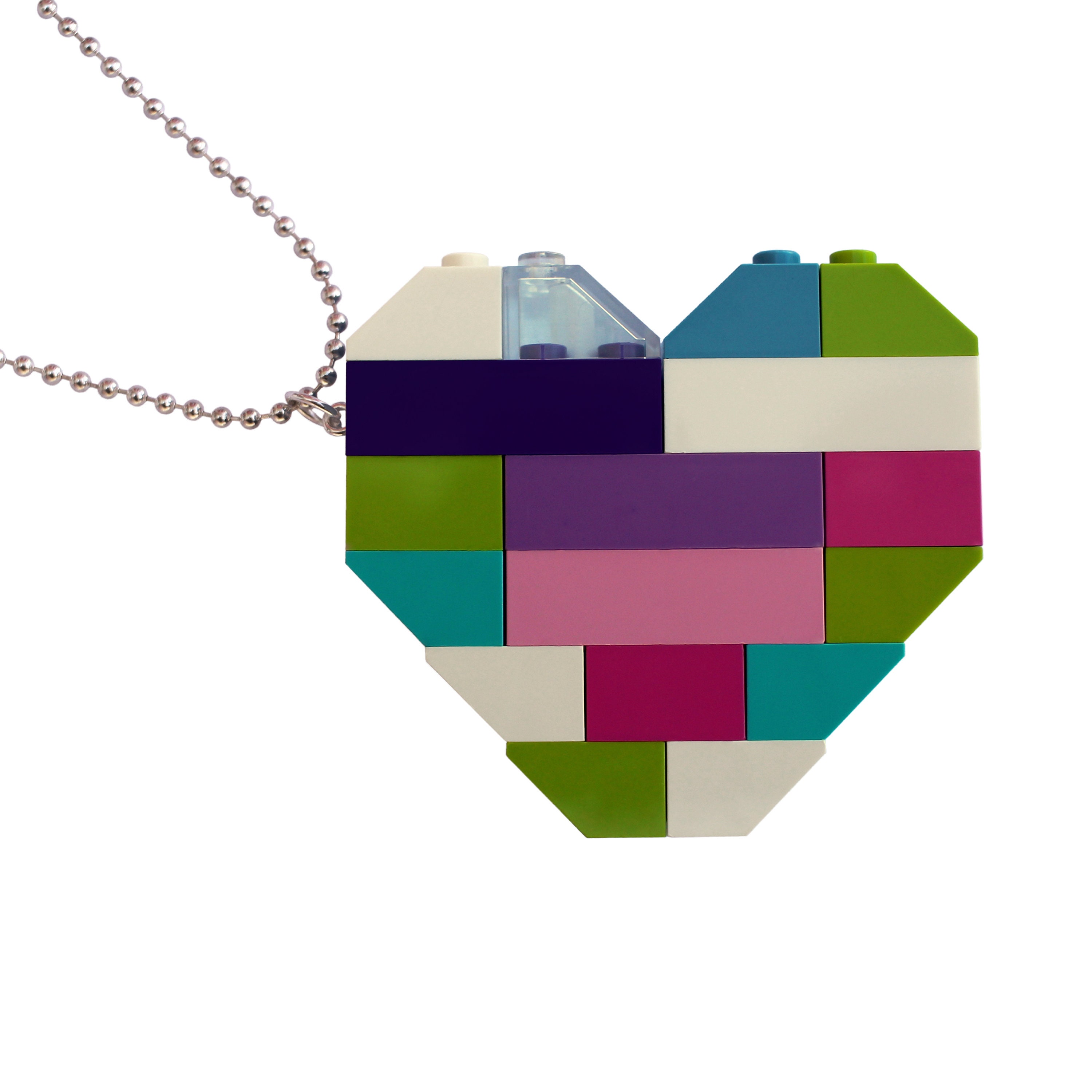Kawaii Pastel Necklace Chunky Heart Pendant Made From LEGO® Bricks on a ...