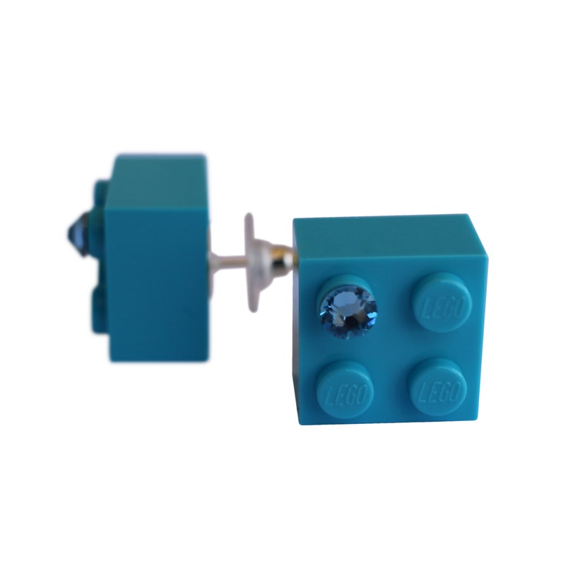 Turquoise Blue LEGO® Brick 2x2 With a Blue SWAROVSKI® Crystal on a ...
