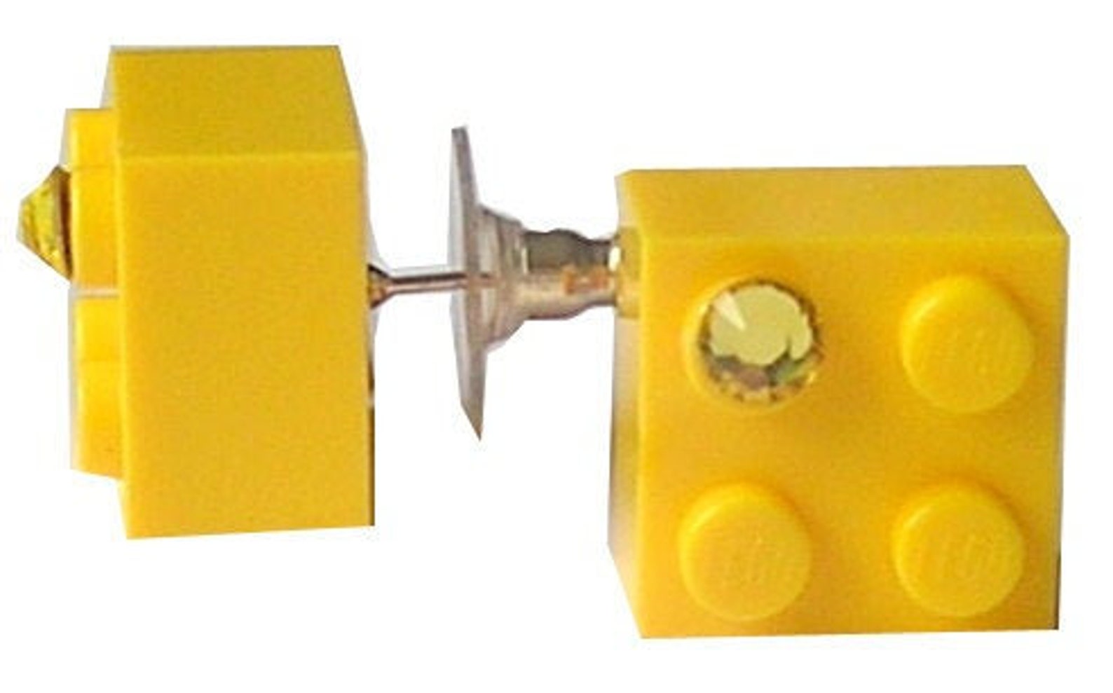 Yellow LEGO® Brick 2x2 With a Yellow SWAROVSKI® Crystal on a Silver ...