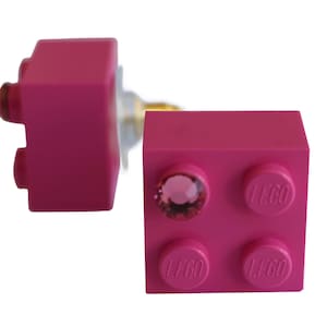 Dark Pink LEGO® Brick 2x2 With a Pink SWAROVSKI® Crystal on a Silver ...