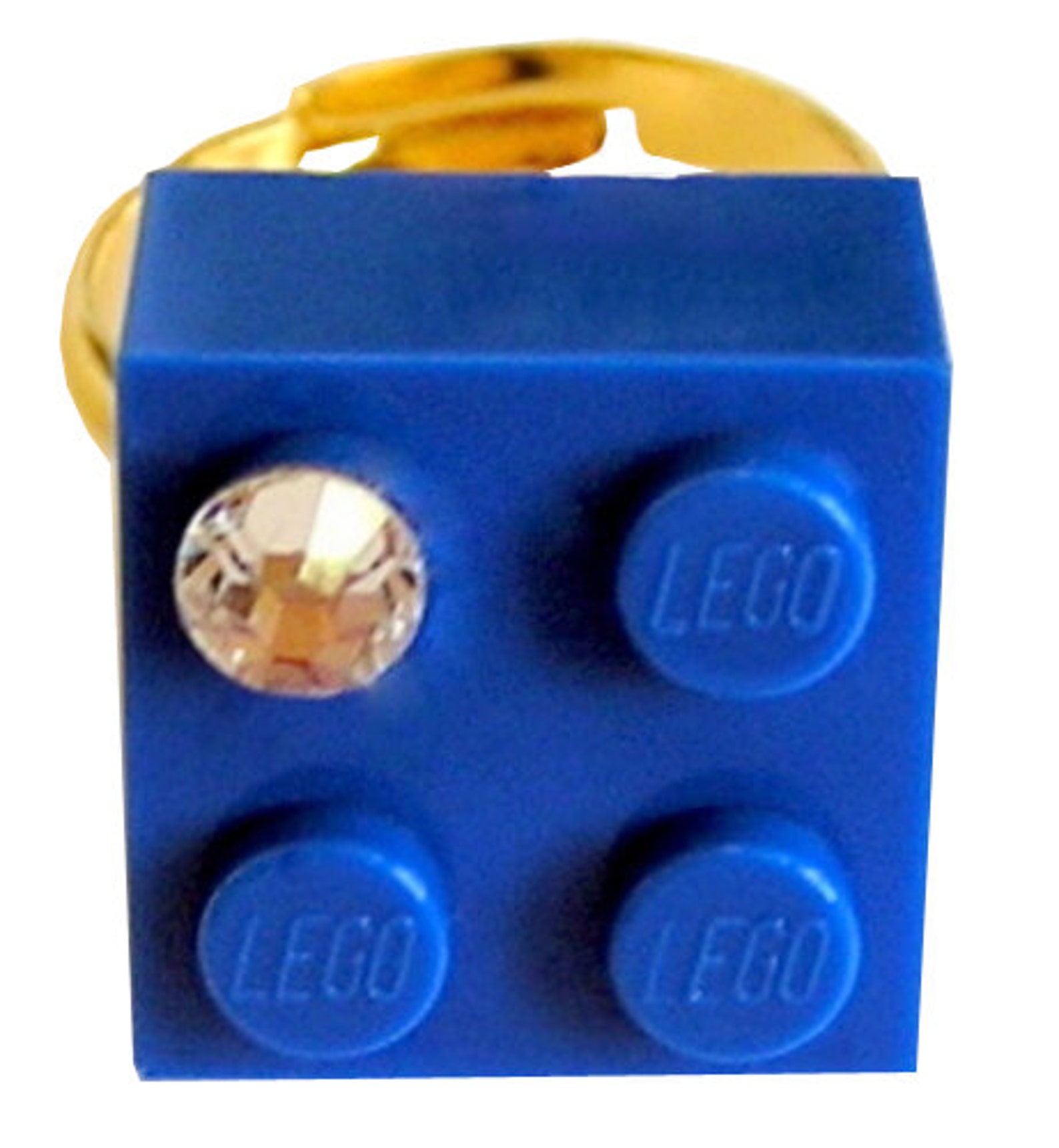 Dark Blue LEGO® Brick 2x2 With a diamond Color SWAROVSKI® Crystal on a ...